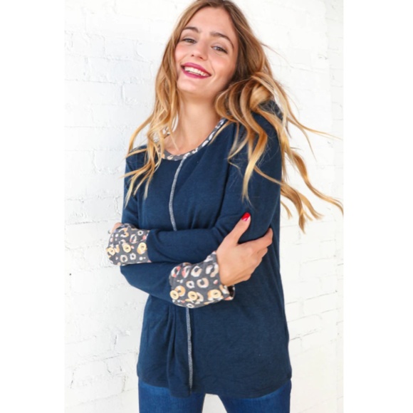 kelzposh | Tops | The Gayle Winter Blue Hacci Leopard Print Top | Poshmark